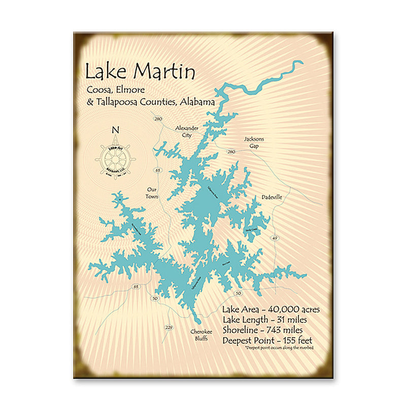 Lake Martin Map Wooden Sign – Auburn Art